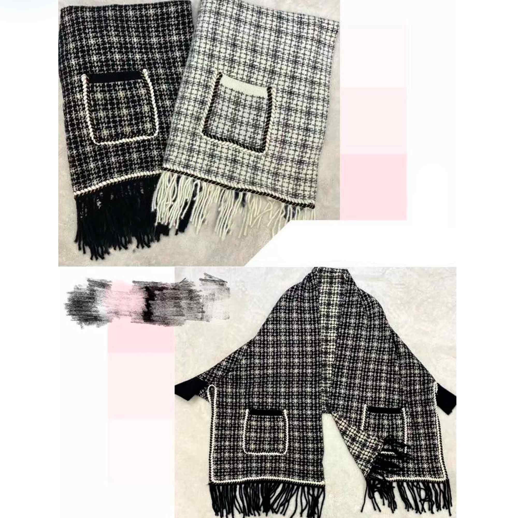Chal Check Tweed de mujer con bolsillos, mangas y flecos. Venta Online ...